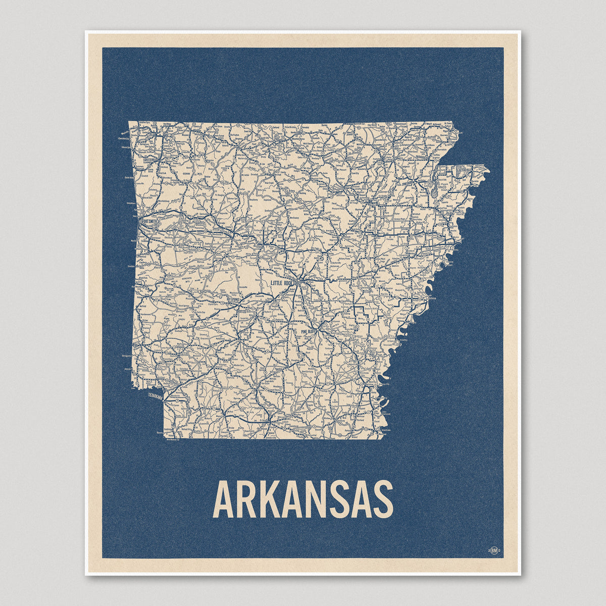 Arkansas Vintage Road Map, Blue on Beige #2 – Blue Monocle Maps