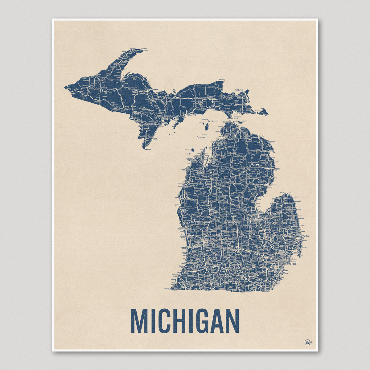 Michigan Vintage Road Map, Blue on Beige #1 – Blue Monocle Maps