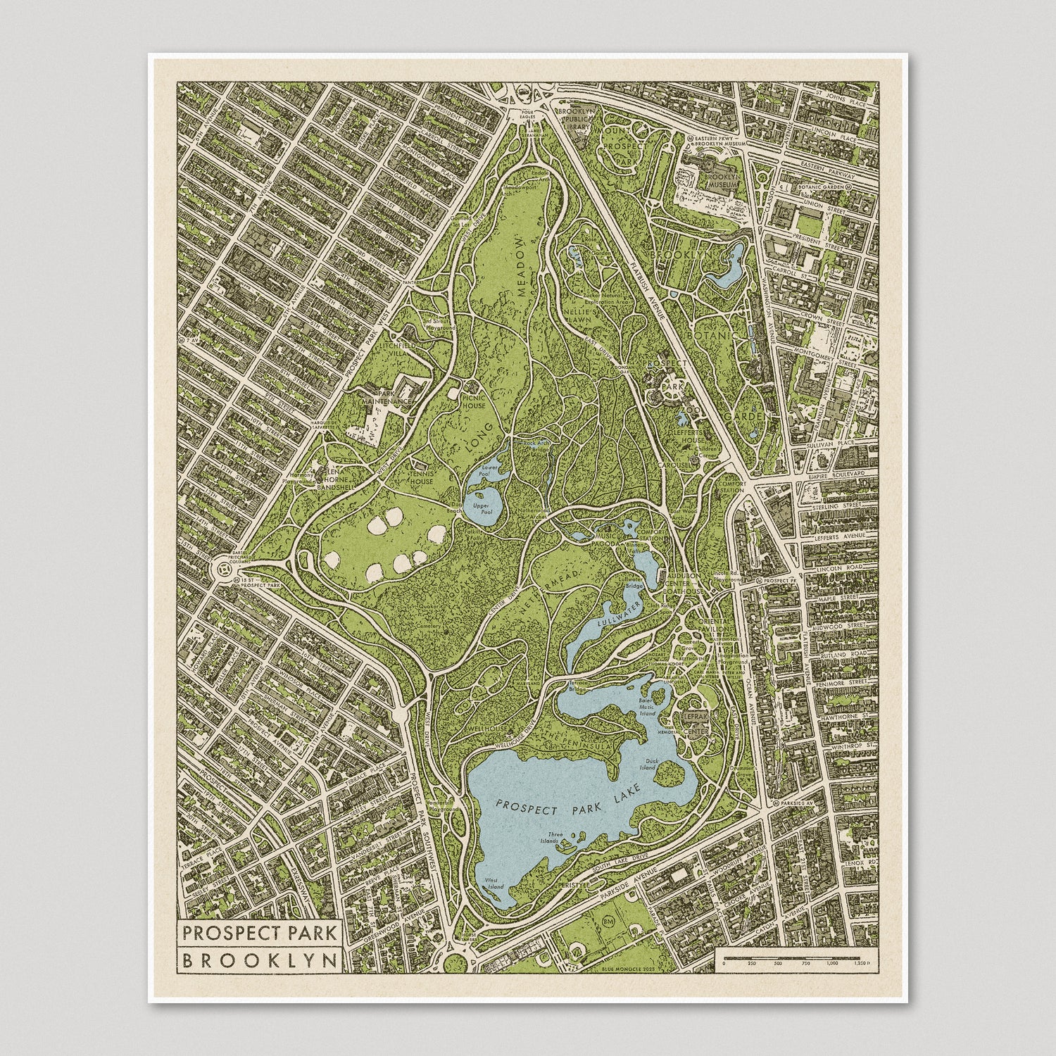 Prospect Park Map Art Print, Brooklyn, New York City – Blue Monocle Maps
