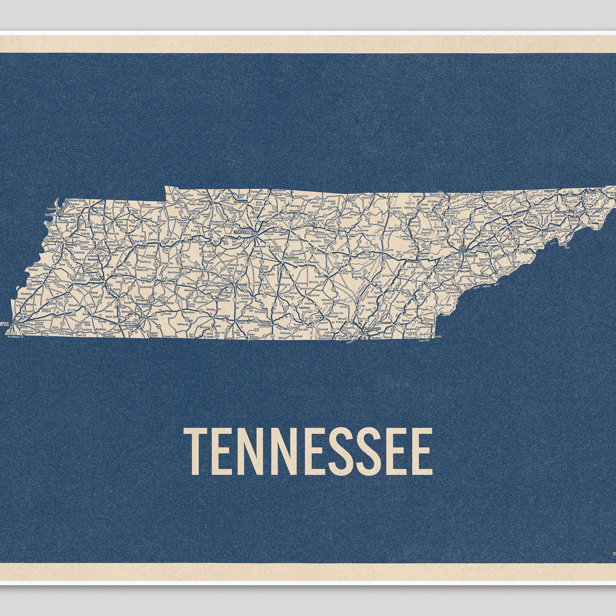 Tennessee Vintage Road Map, Blue on Beige #2 – Blue Monocle Maps