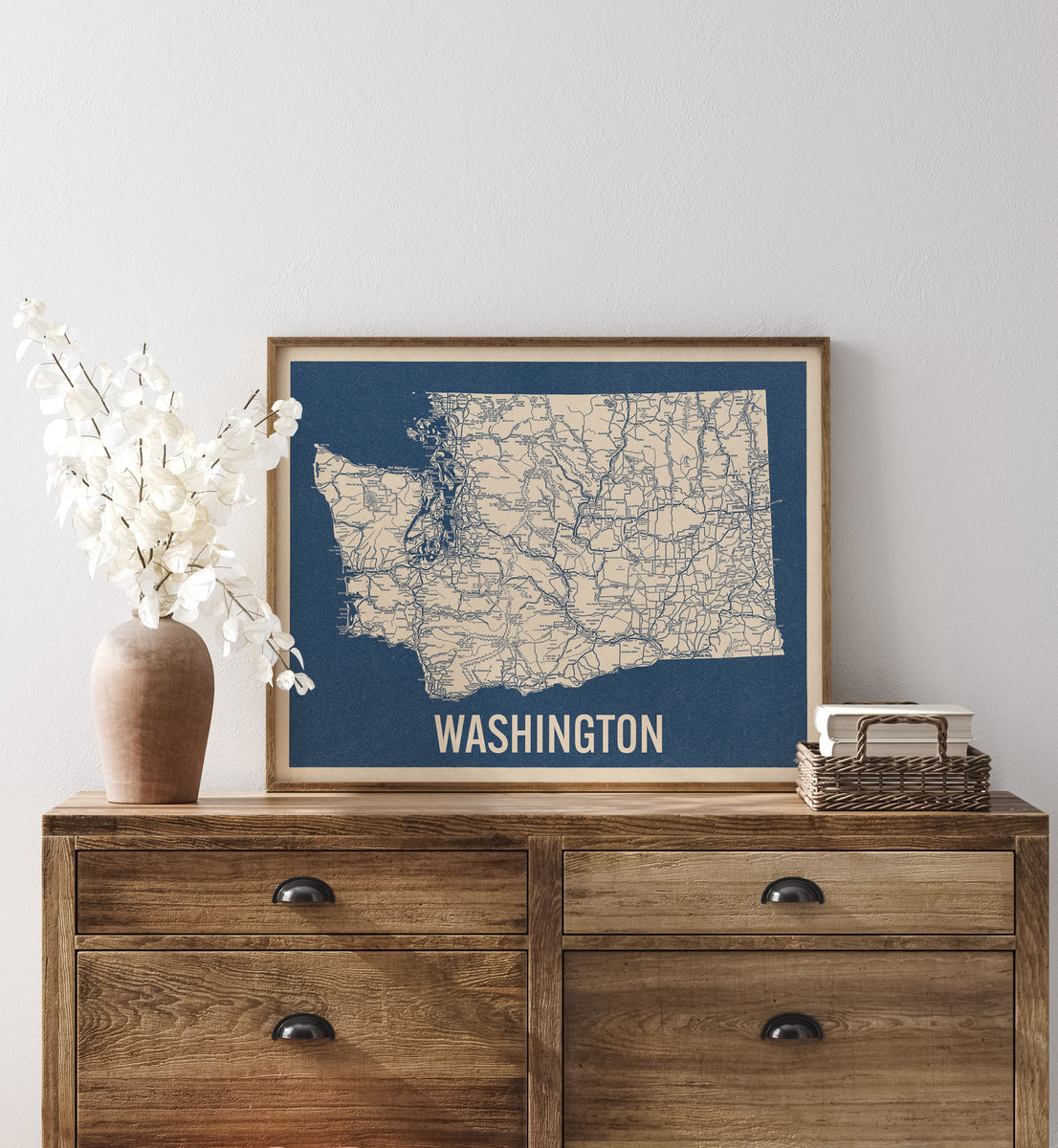 Washington State Vintage Road Map, Blue on Beige #2 – Blue Monocle Maps