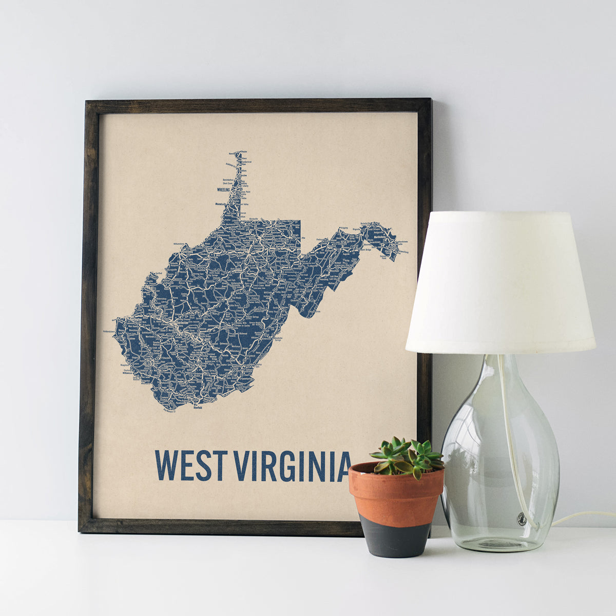 West Virginia Vintage Road Map, Blue on Beige #1 – Blue Monocle Maps