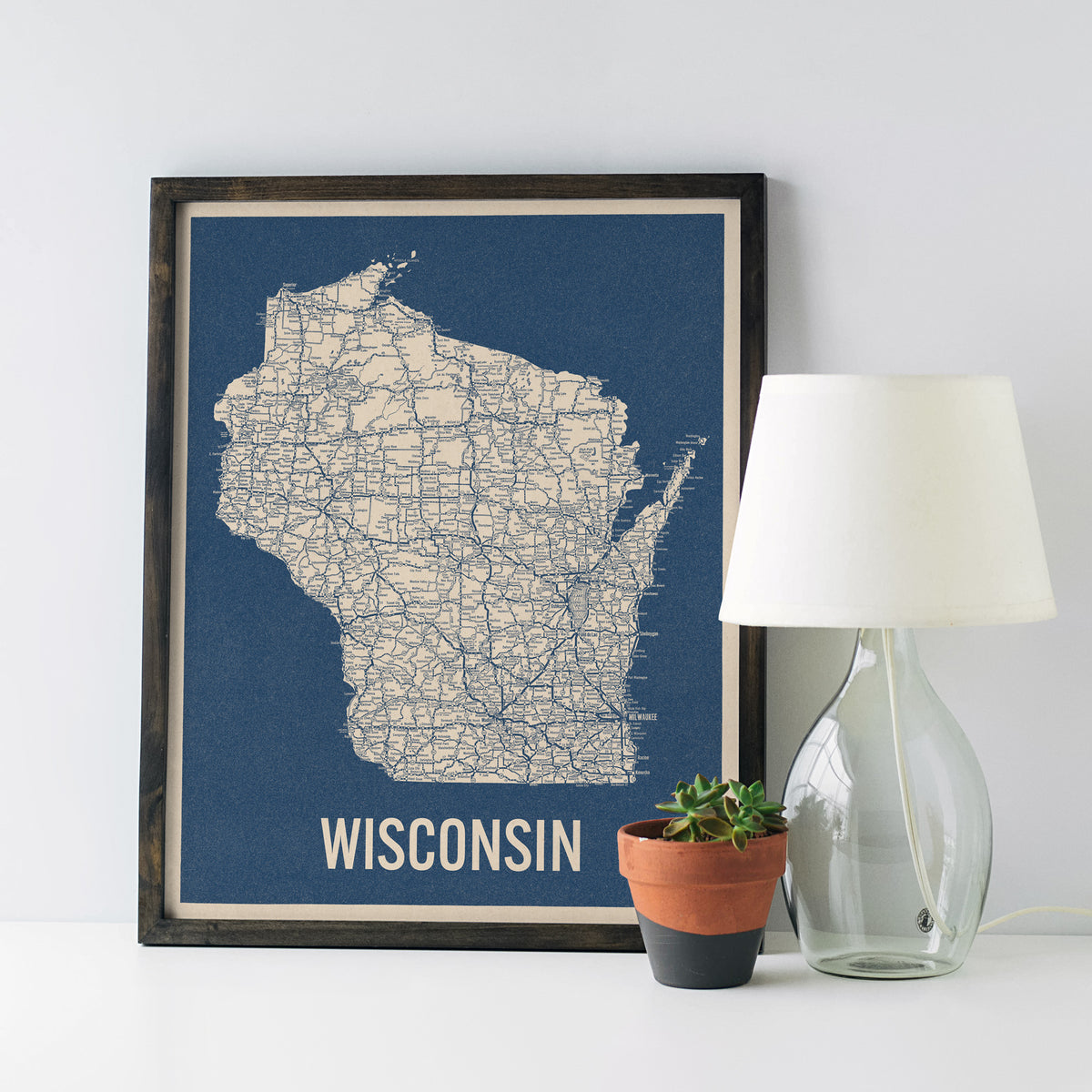 Wisconsin Vintage Road Map, Blue on Beige #2 – Blue Monocle Maps