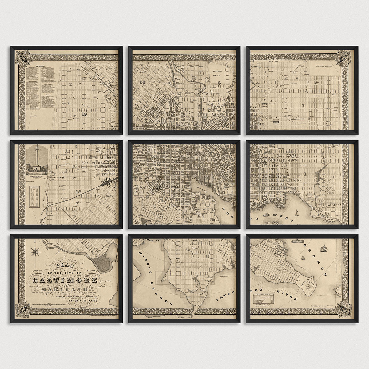 Baltimore Antique Map Art Print Set (1851) – Blue Monocle Maps