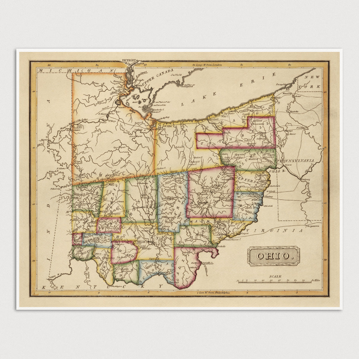 Ohio Antique Map Art Print (c1817) – Blue Monocle Maps