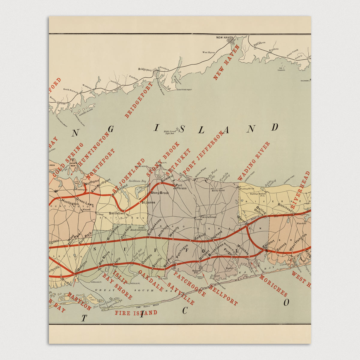 Long Island Railroad Antique Map Art Print Set (c1895) – Blue Monocle Maps