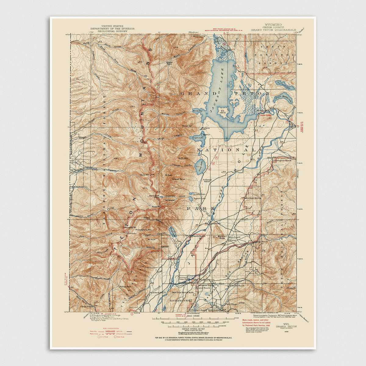 Grand Teton National Park, Wyoming USGS Topographic Map (1899) – Blue ...