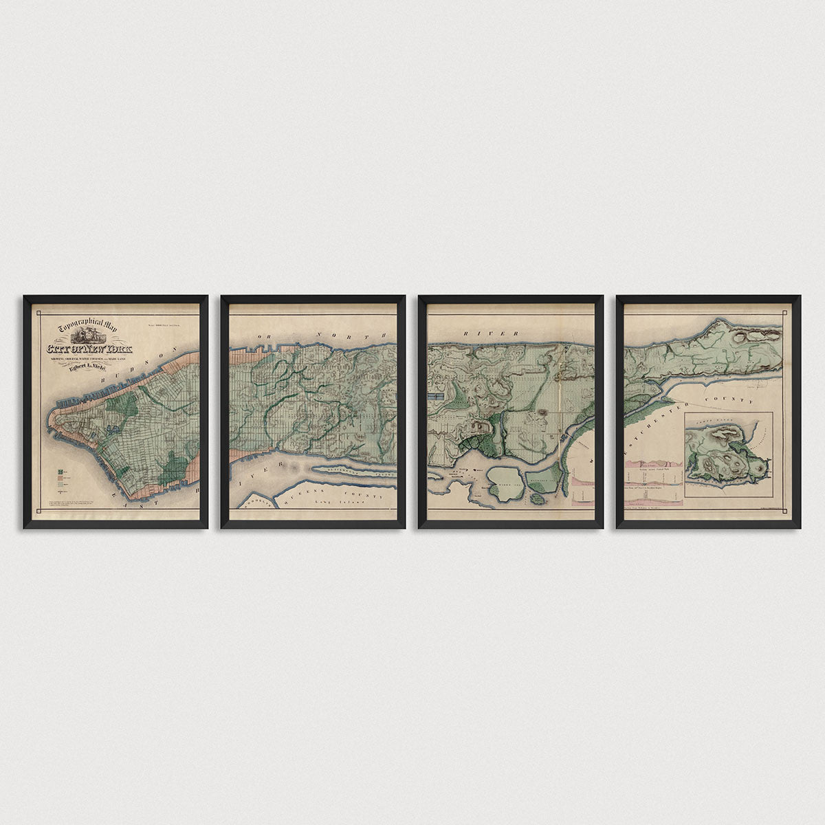 New York City Antique Map Art Print Set (1865) – Blue Monocle Maps